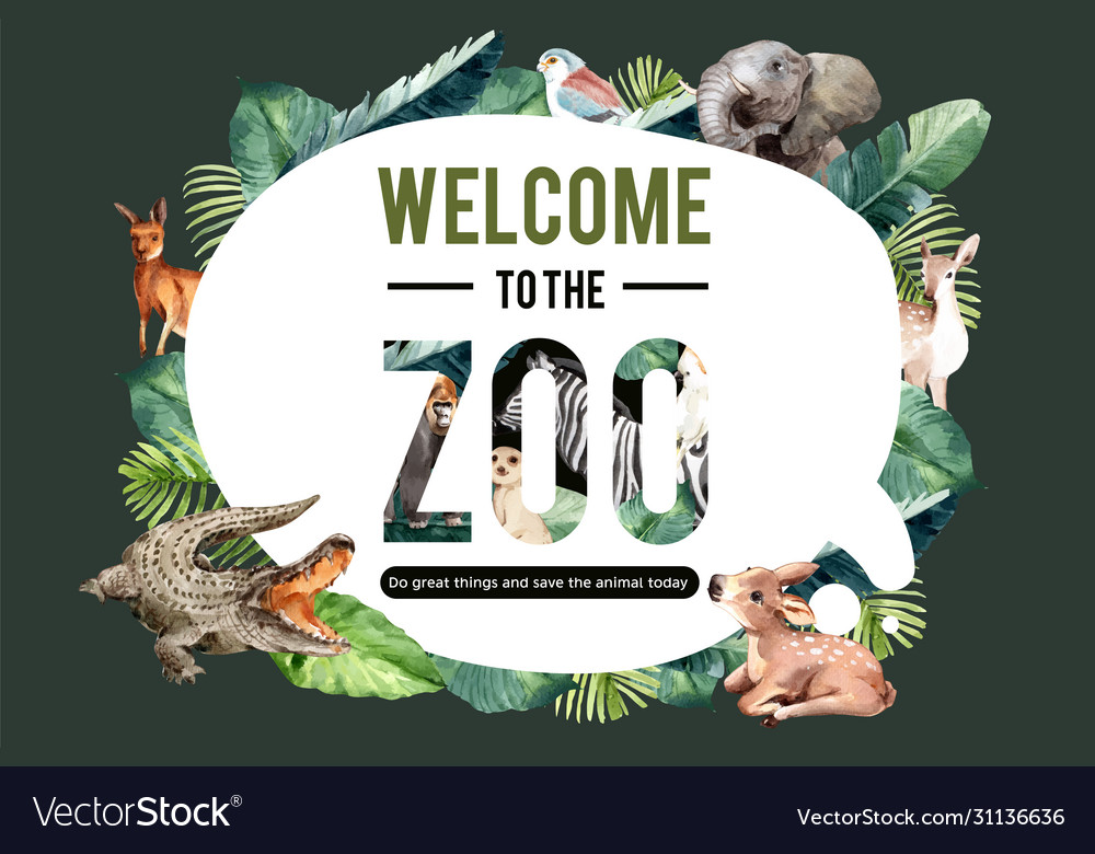 Zoo frame design with crocodile meerkat zebra Vector Image