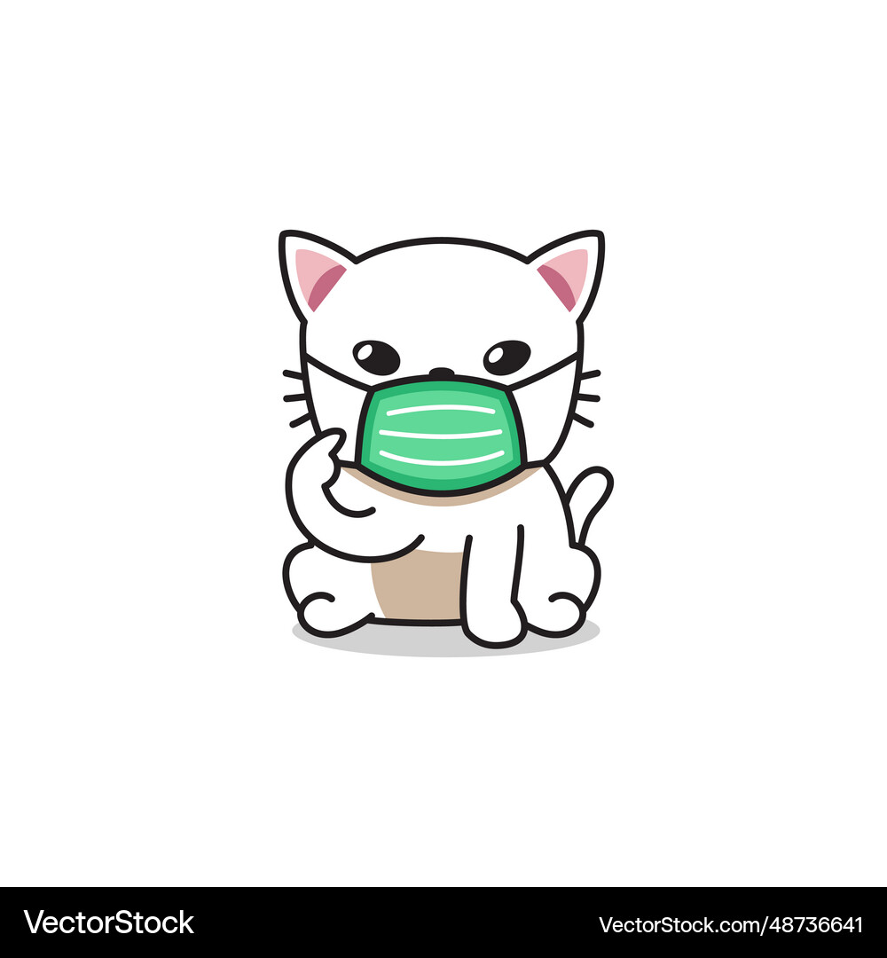 Cartoon character white cat wearing protective Vector Image