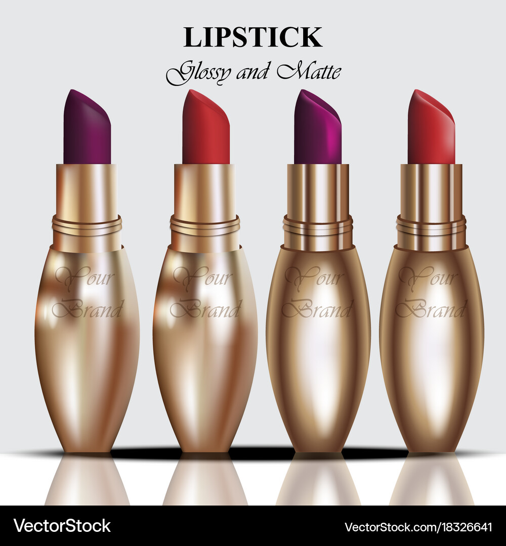 Colorful realistic lipstick package in gold Vector Image