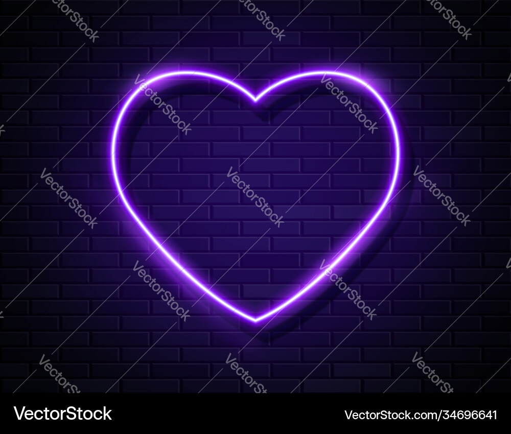 Neon violet glowing heart banner on dark empty Vector Image
