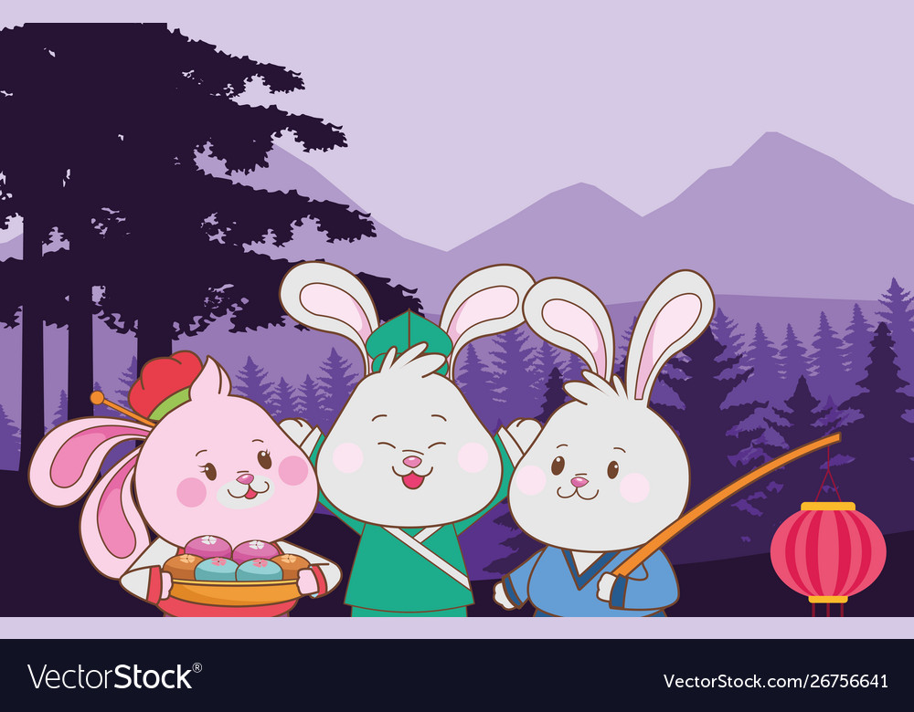 Rabbits celebrating mid autumn festival cartoons Vector Image