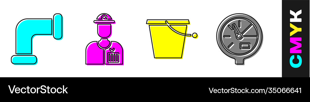 Set industry metallic pipe plumber bucket Vector Image