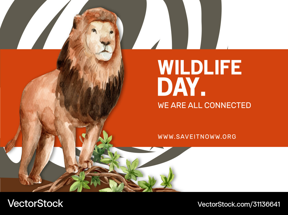 Zoo frame design with lion watercolor Royalty Free Vector