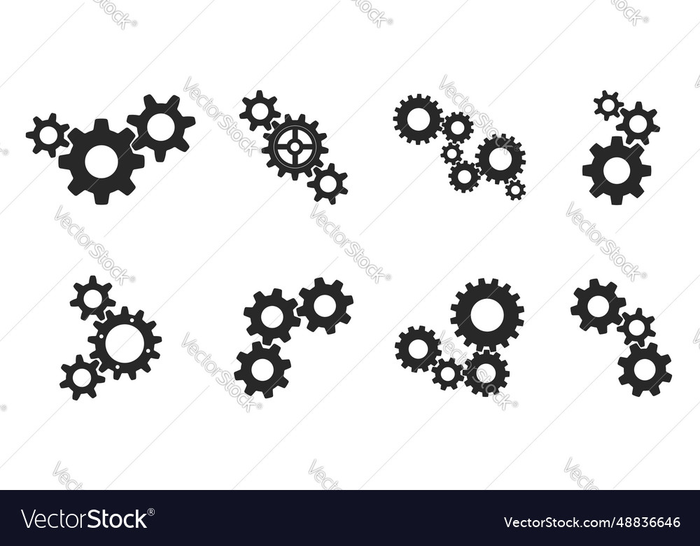 Gear and cogs clusters set Royalty Free Vector Image