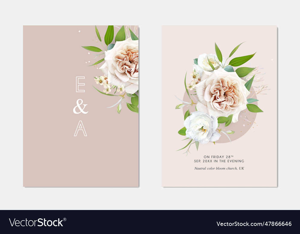 Modern floral wedding invite card neutral beige Vector Image