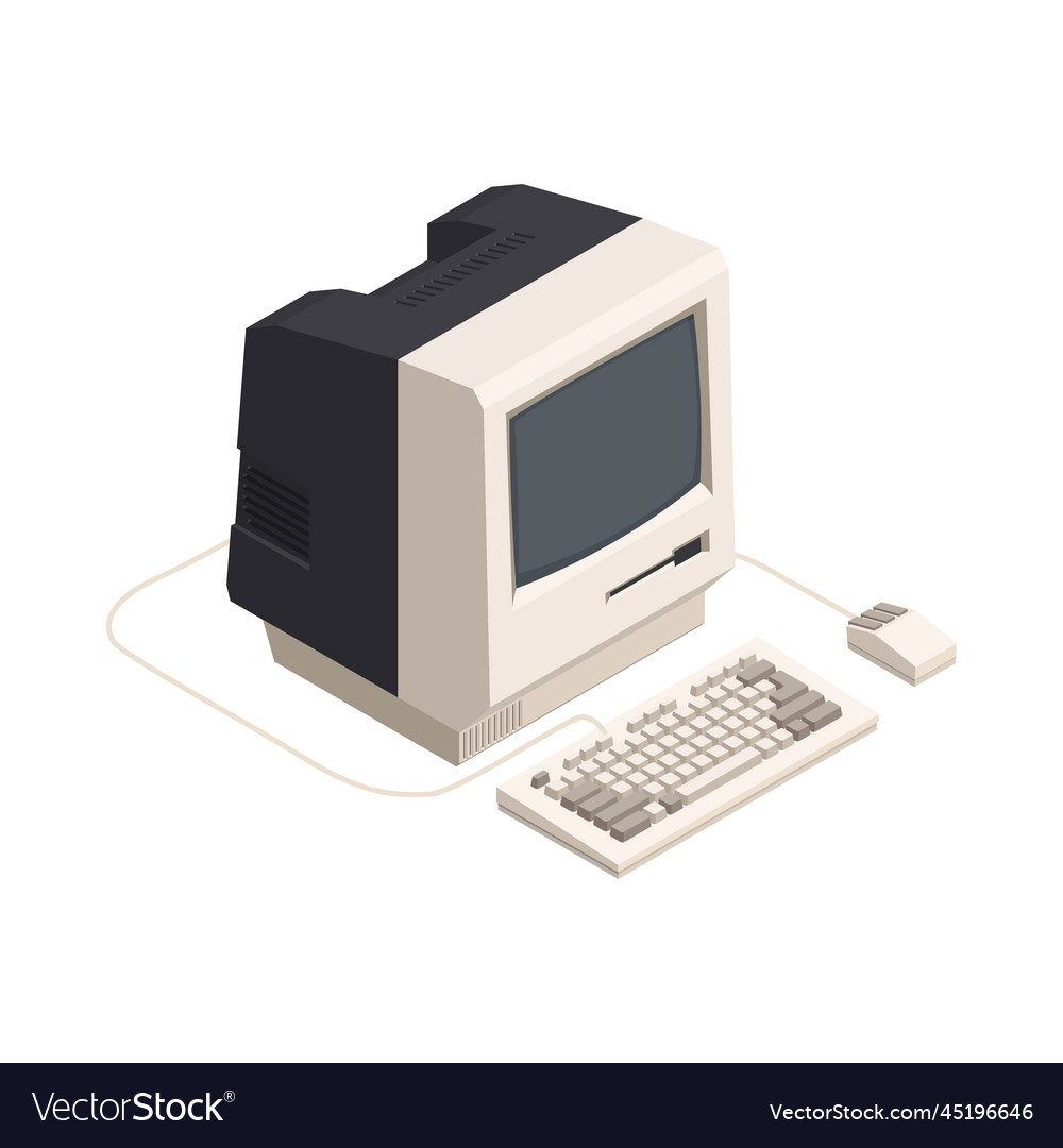 Retro tabletop pc composition Royalty Free Vector Image
