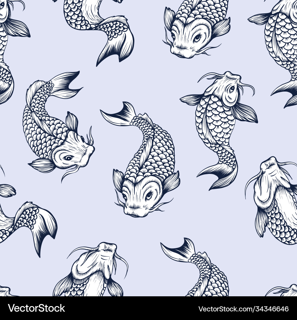 Seamless pattern with fish koi japanese vintage Vector Image
