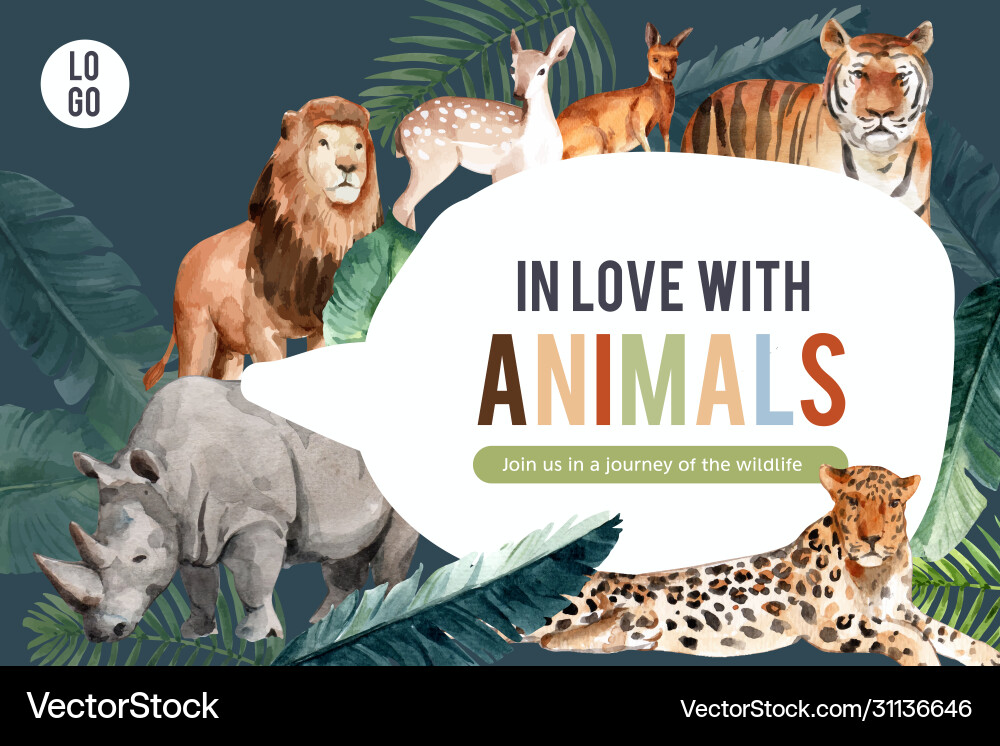 Zoo frame design with tiger kangaroo rhino Vector Image