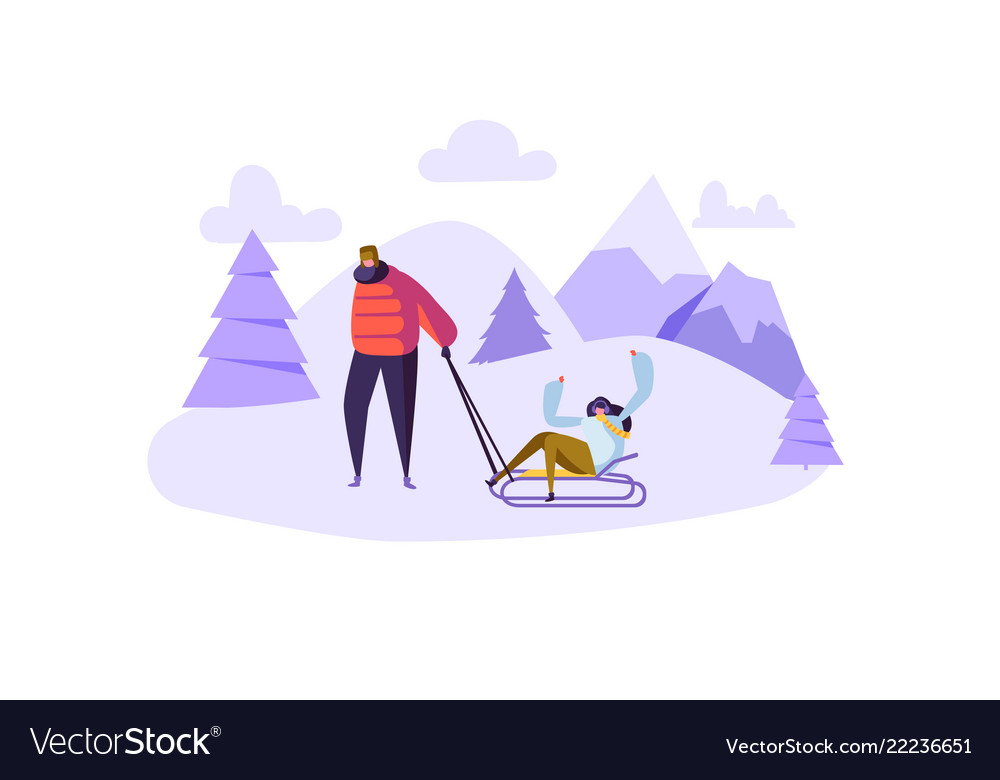 Happy couple characters on winter activities Vector Image
