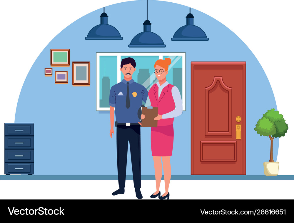 Professionals workers couple smiling cartoons Vector Image