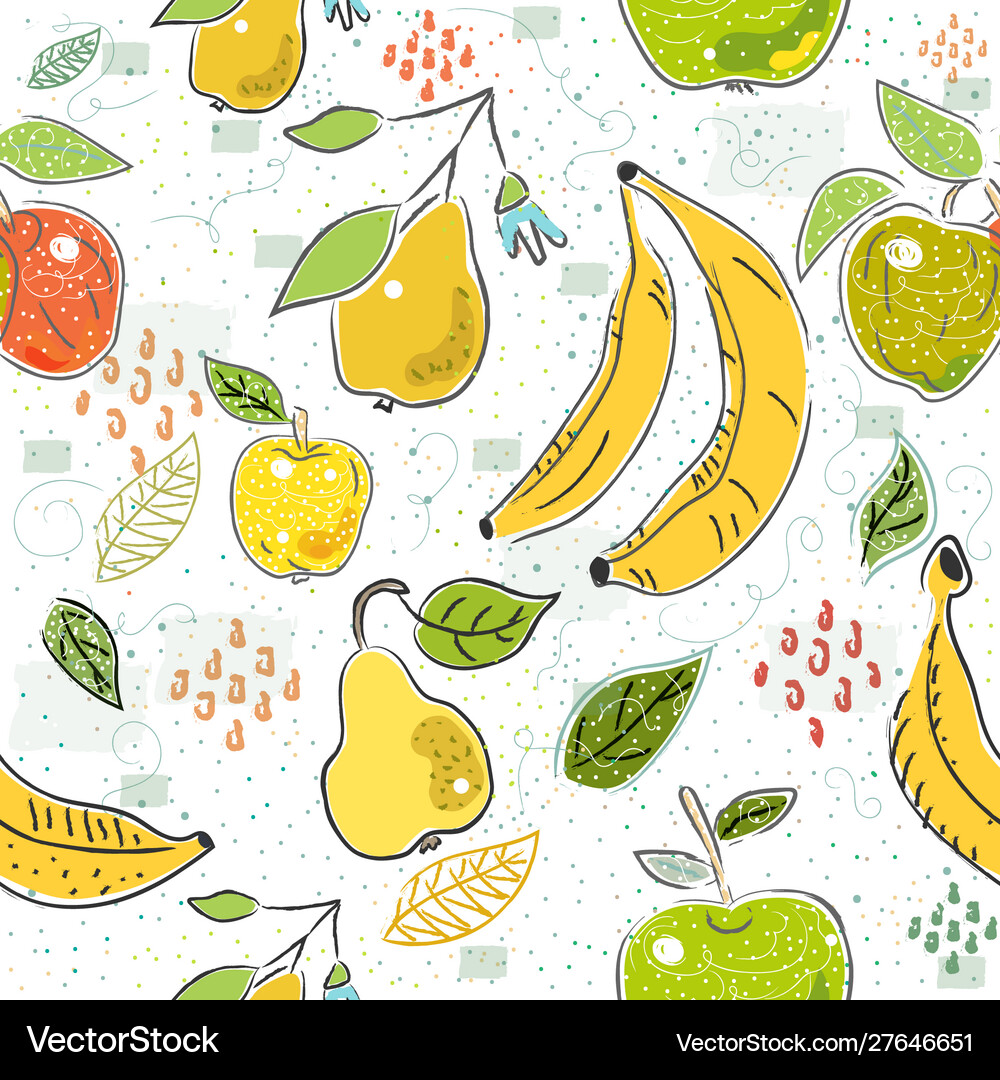 Seamless pattern with hand drawn cute fruits Vector Image