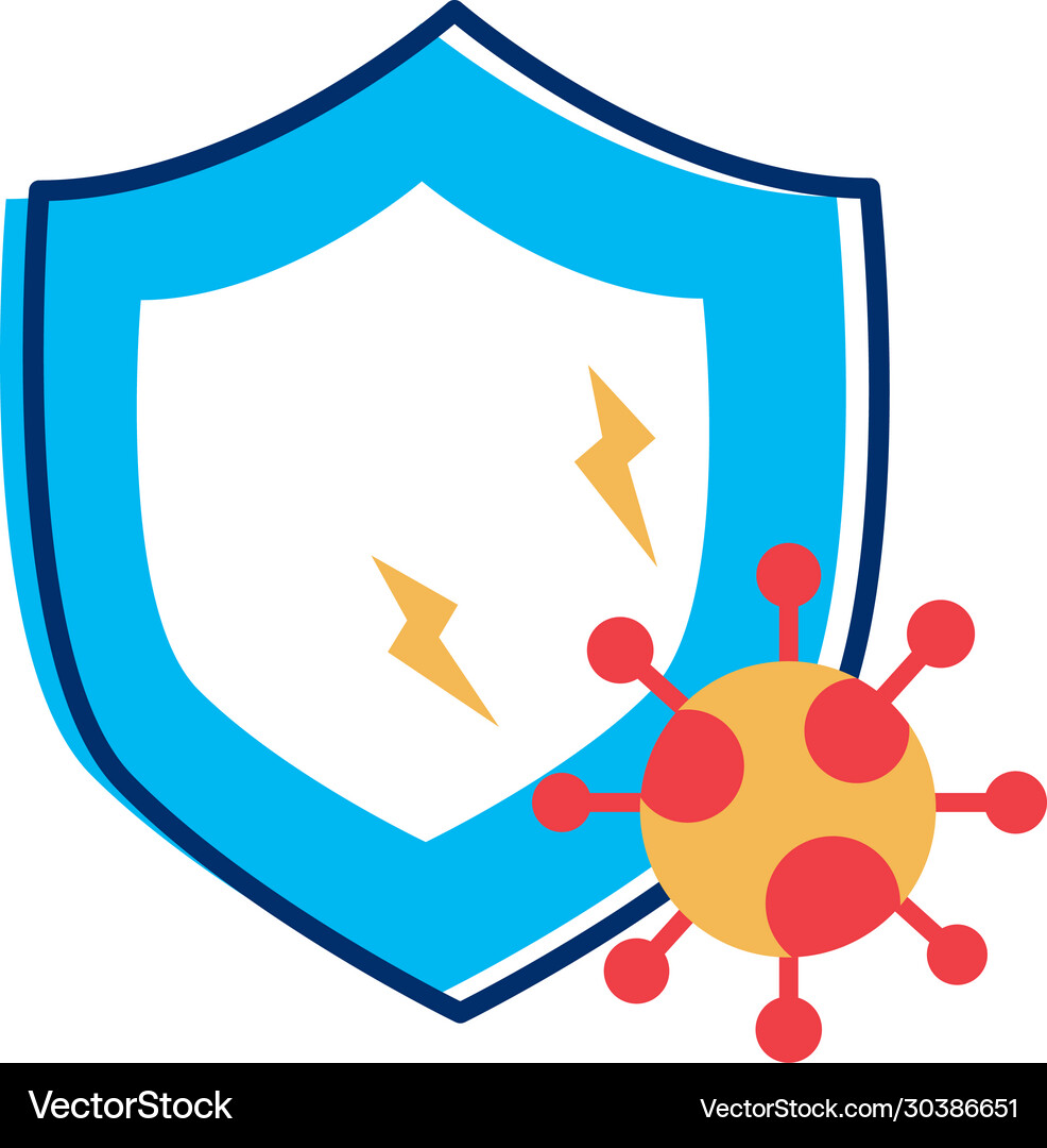 Shield with covid19 19 particle flat style icon Vector Image