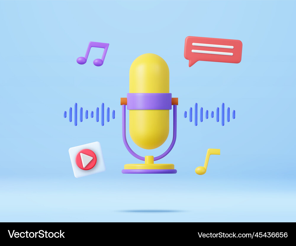 3d podcast microphone on stand audio equipment Vector Image
