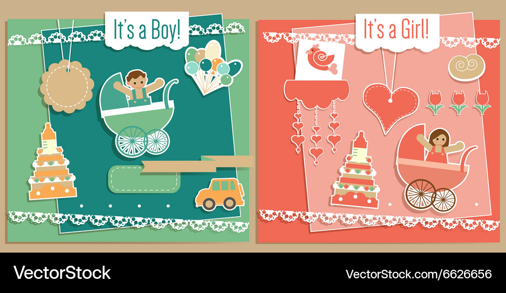 Baby girl and boy scrapbook elements set Vector Image