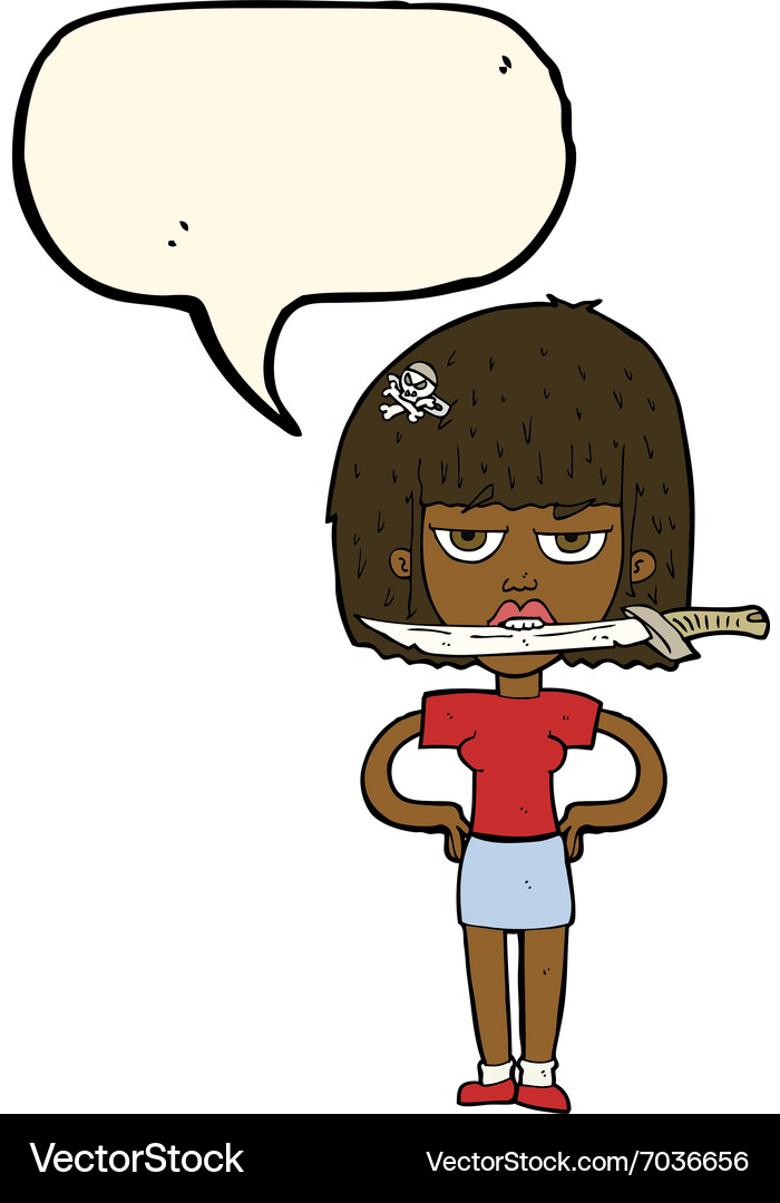 Cartoon woman with knife between teeth speech Vector Image