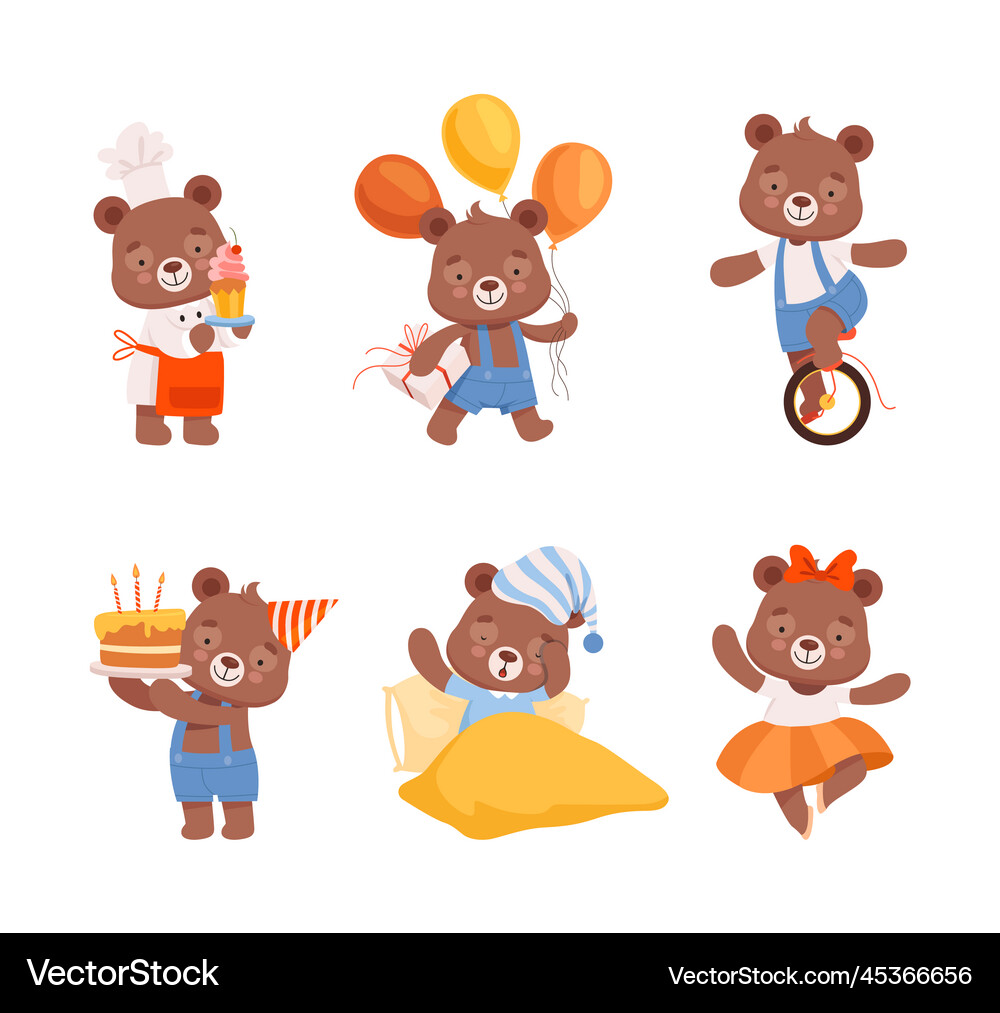 Cute baby character in different activities set Vector Image