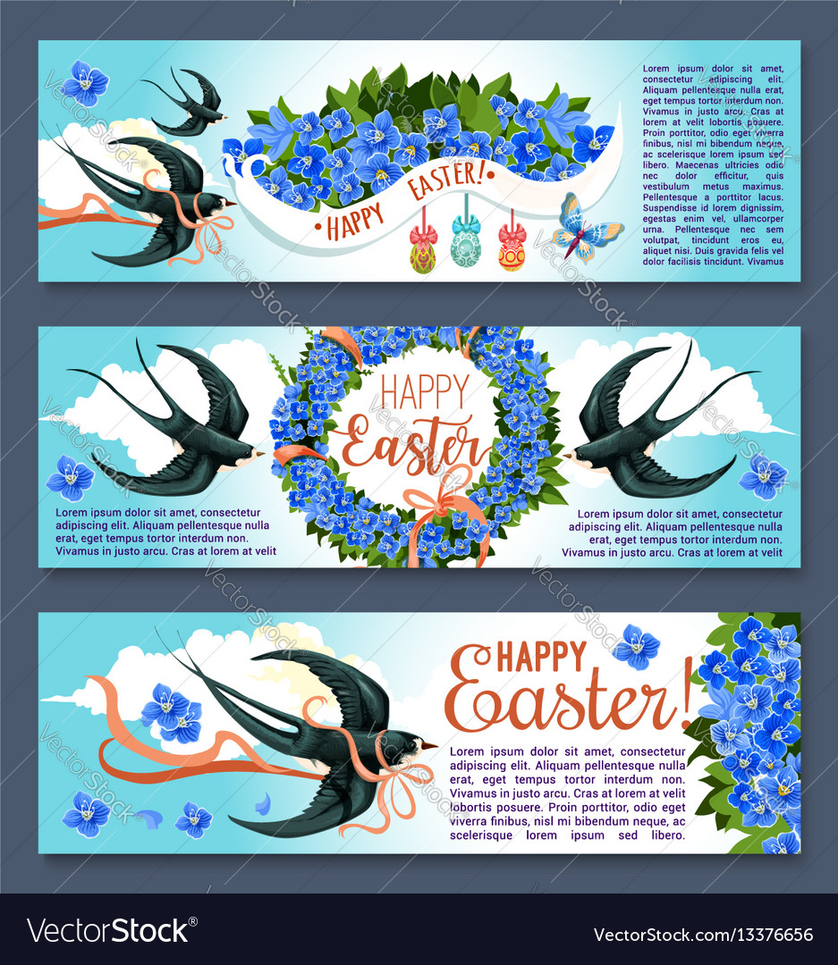 Easter banner set with spring birds and flowers Vector Image