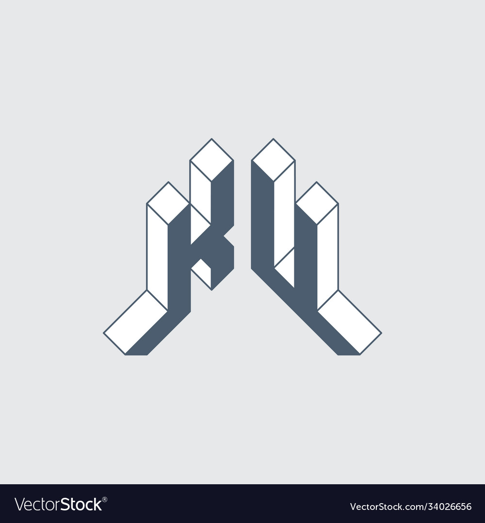 Ku - logo or 2-letter code isometric 3d font Vector Image