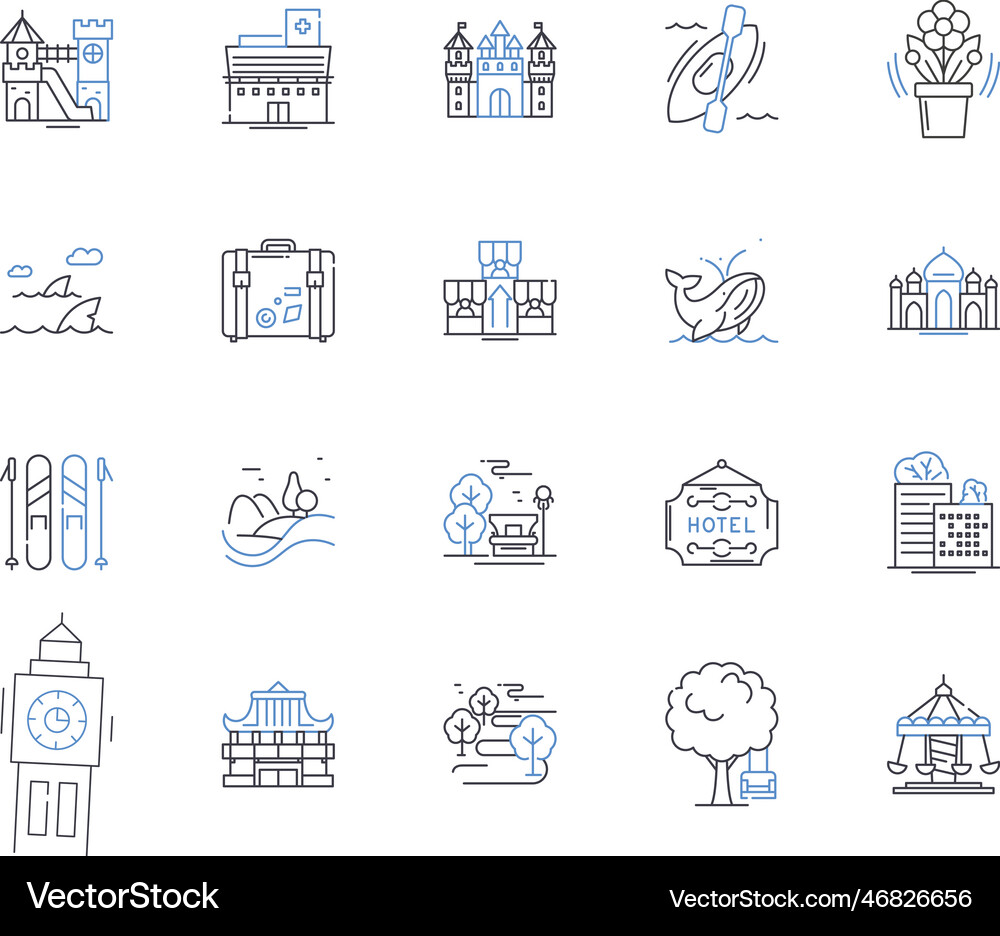 Mountain hike line icons collection summit Vector Image