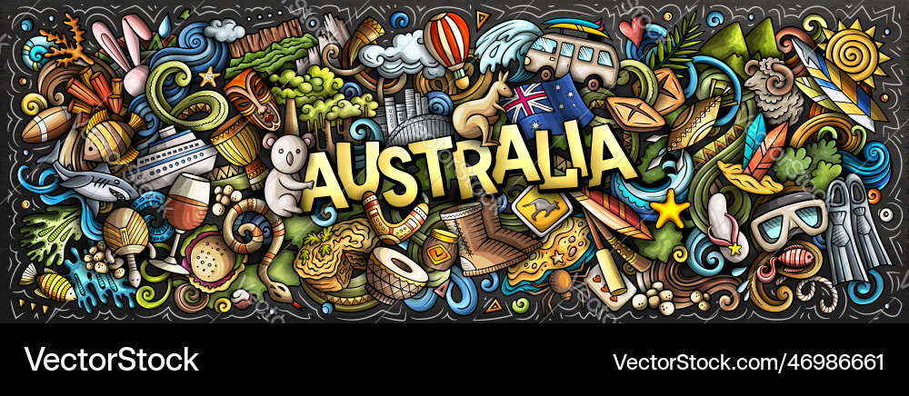 Australia doodle cartoon funny banner Royalty Free Vector