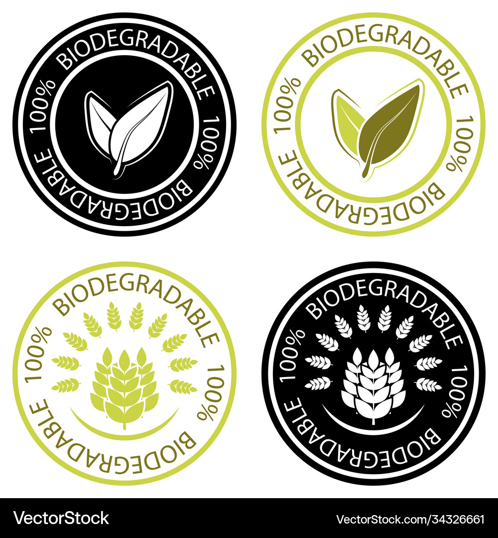 Biodegradable icons collection round stamps Vector Image