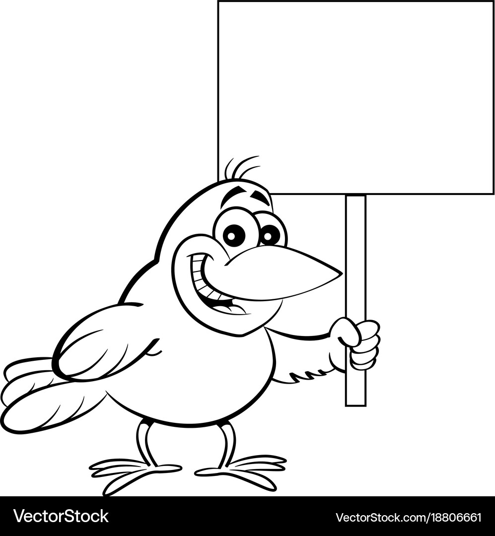 Cartoon bird holding a sign Royalty Free Vector Image