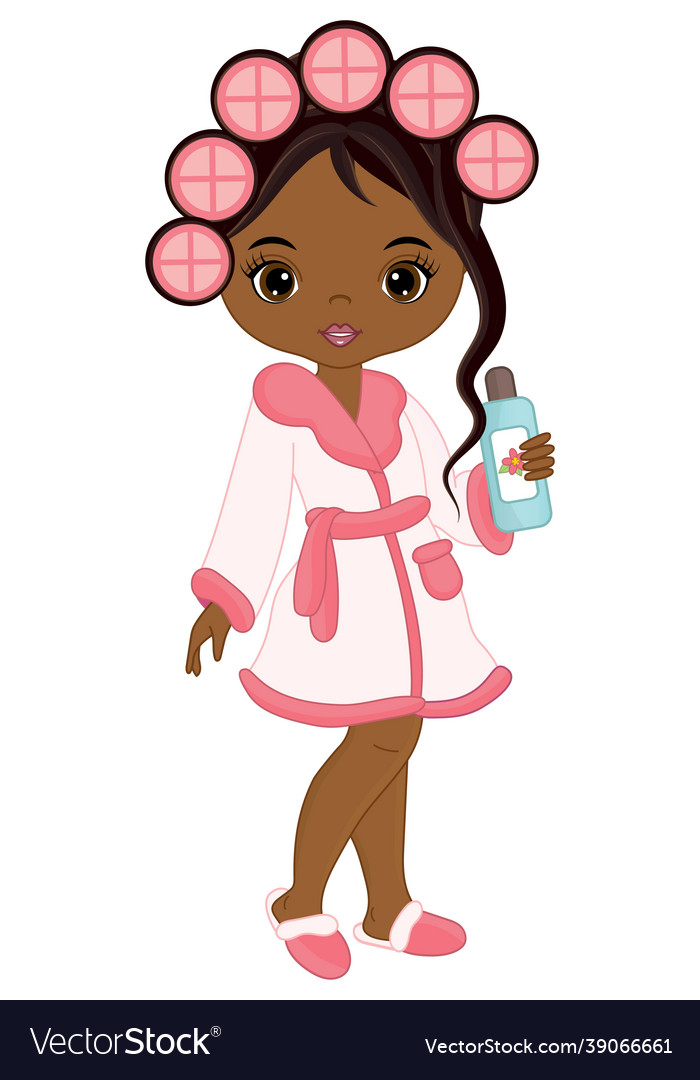 Cute spa african american girl curling the hair Vector Image