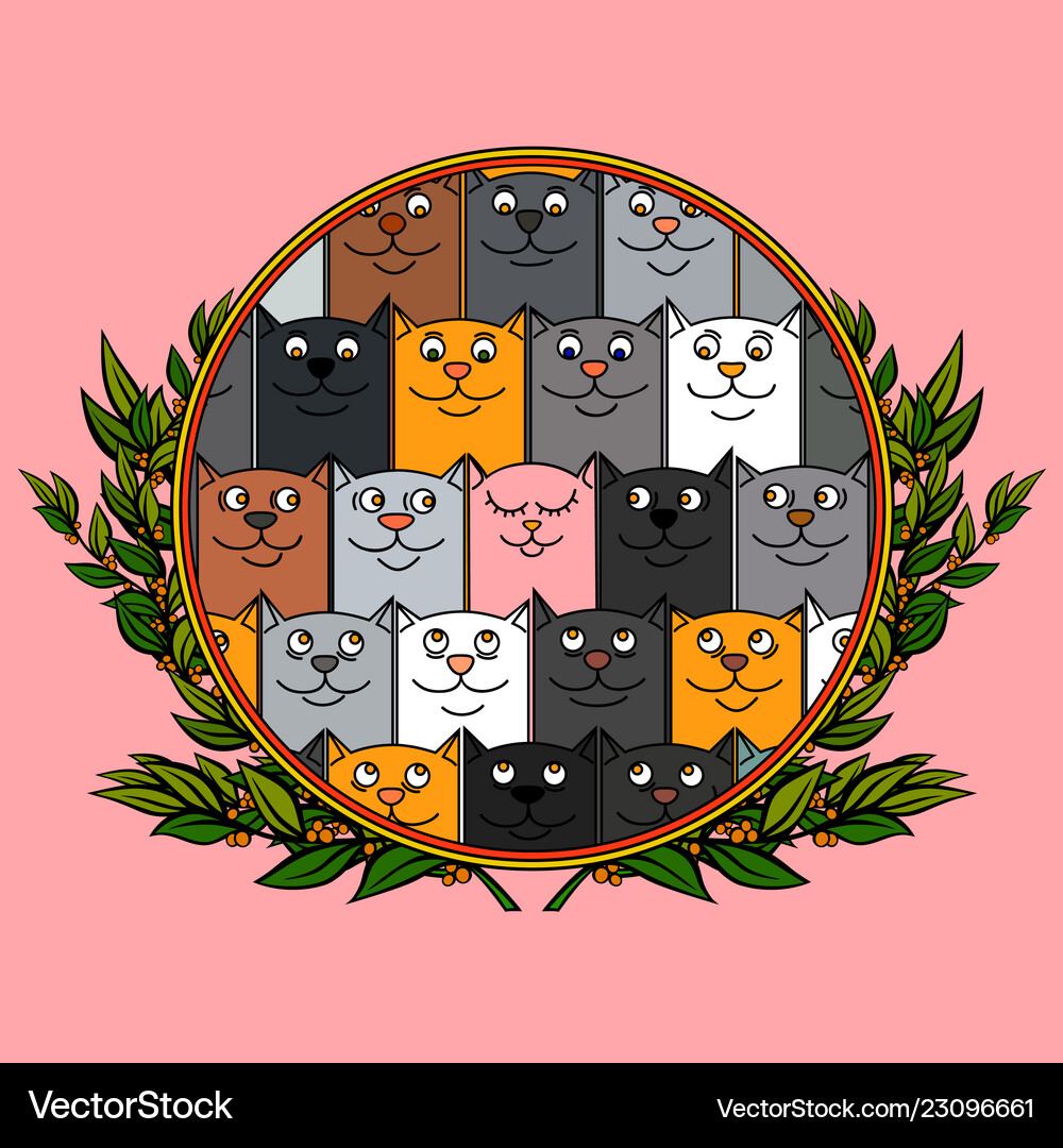 Doodle cute multicolored cats and one pink kitty Vector Image