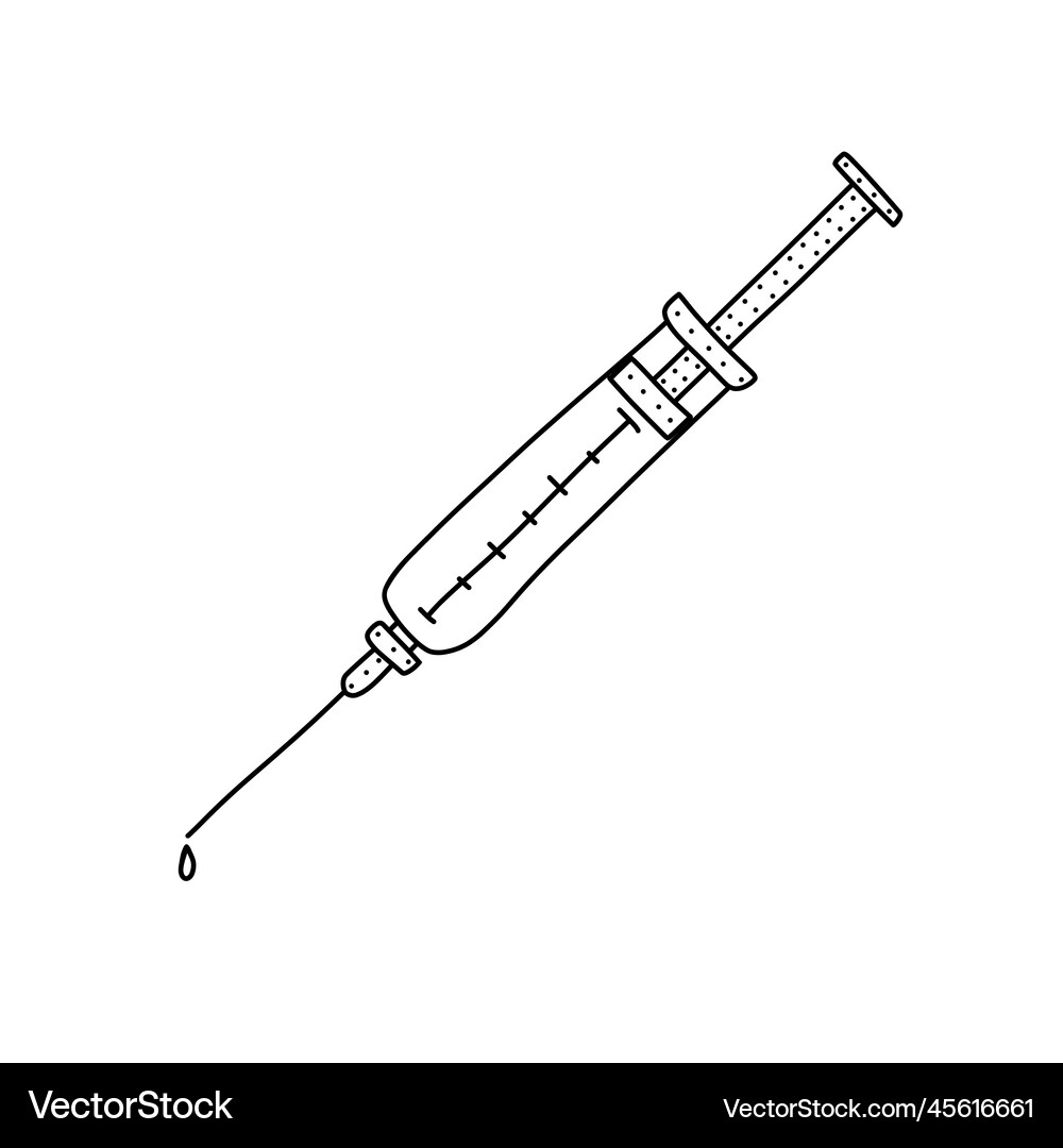Hand drawn of syringe with drop Royalty Free Vector Image