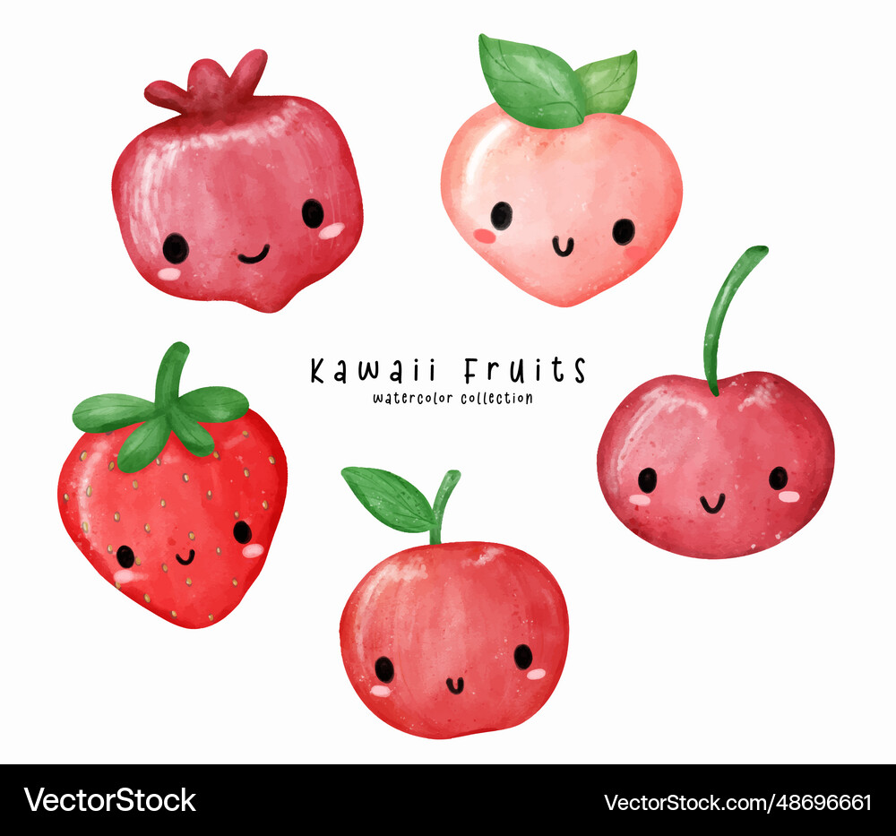 Kawaii Red Fruit Watercolor Royalty Free Vector Image
