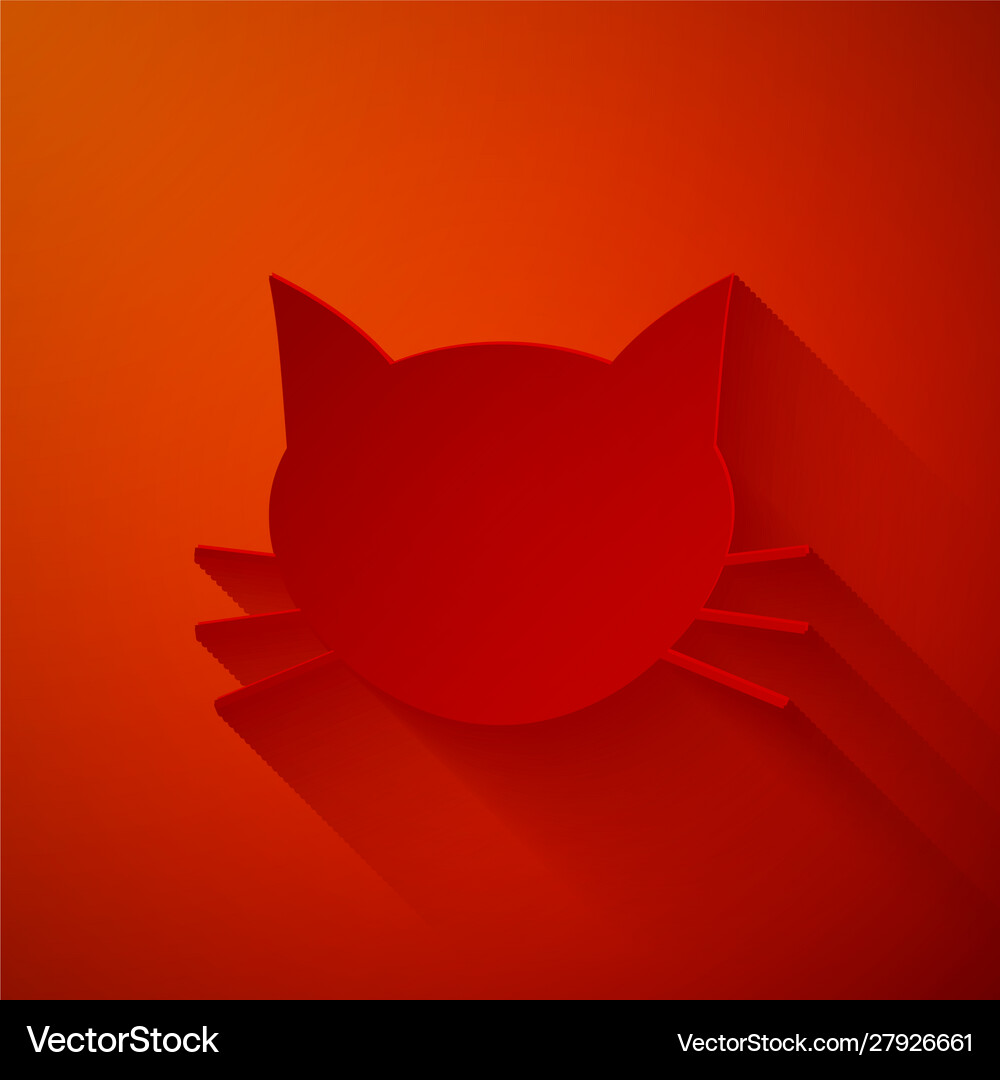 Paper cut cat icon isolated on red background Vector Image