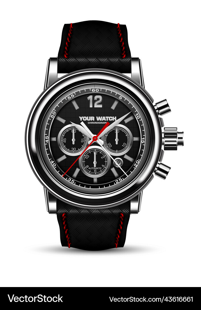 Realistic watch clock chronograph black metal Vector Image