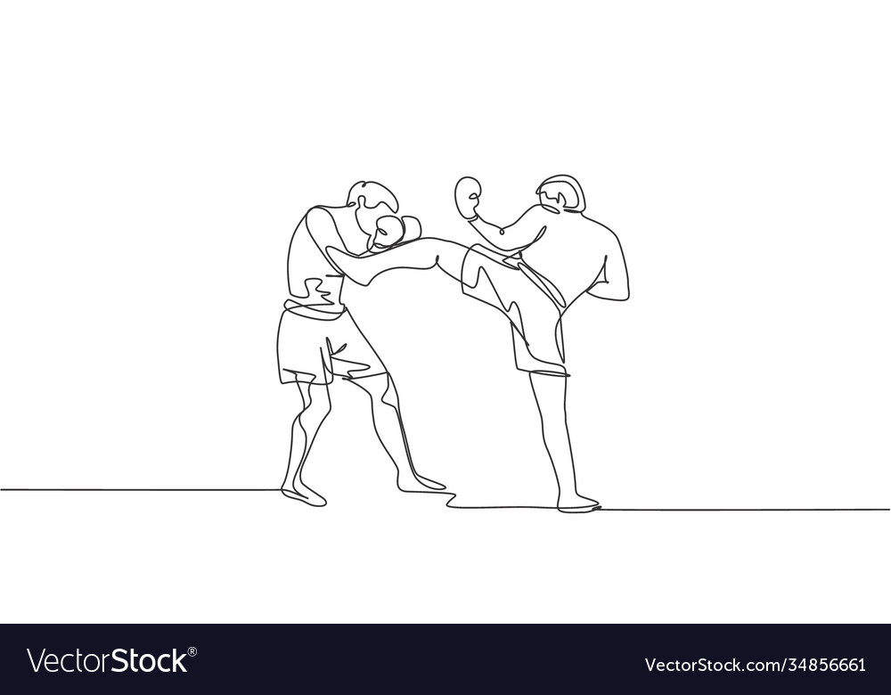 Single continuous line drawing young sportive Vector Image