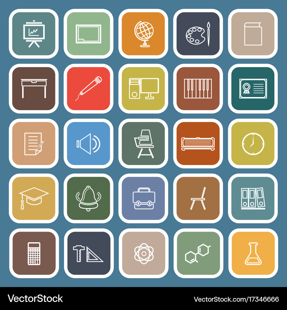 Classroom line flat icons on blue background Vector Image