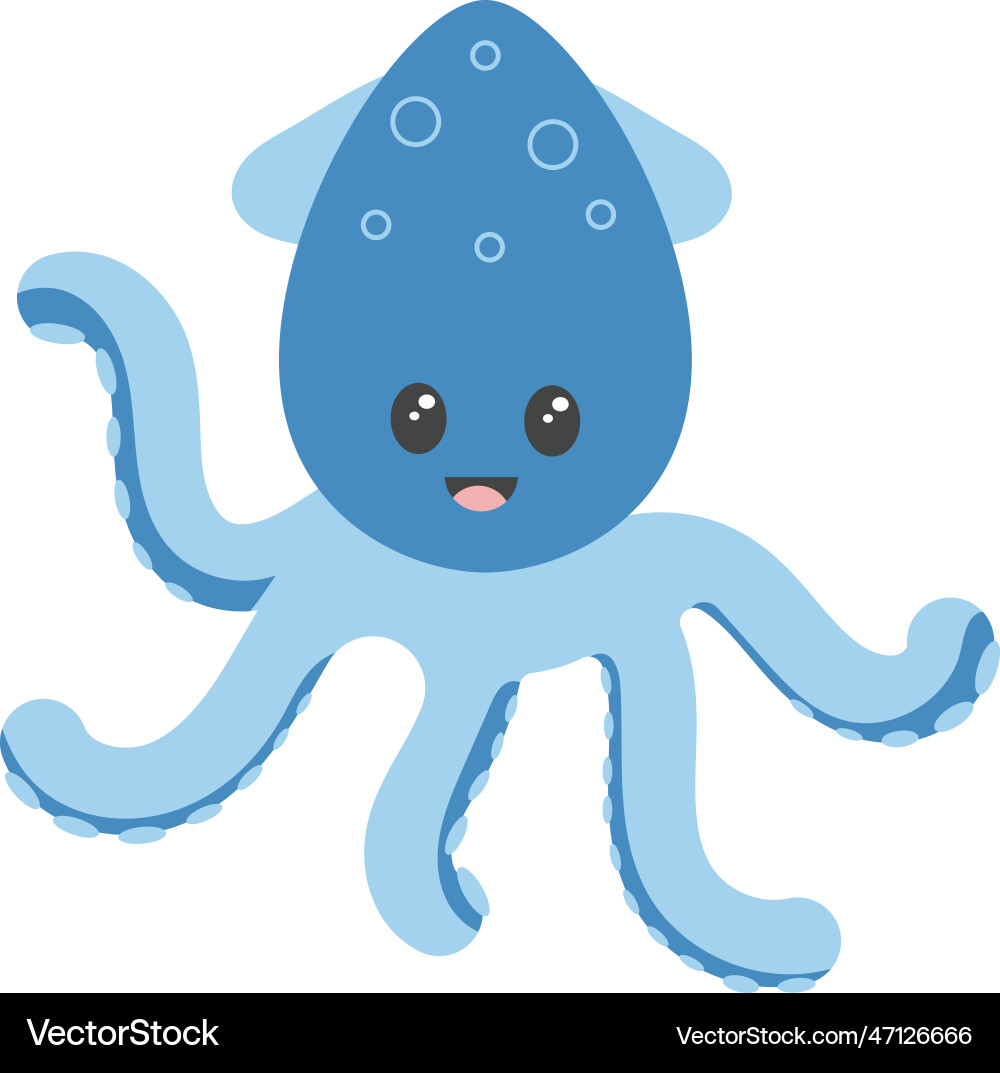 Cute blue squid cartoon character Royalty Free Vector Image