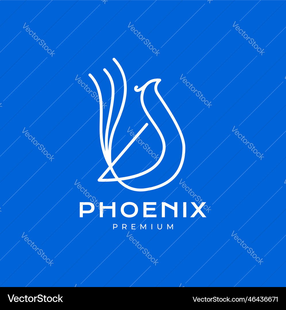 Bird long tail phoenix line art minimal modern Vector Image