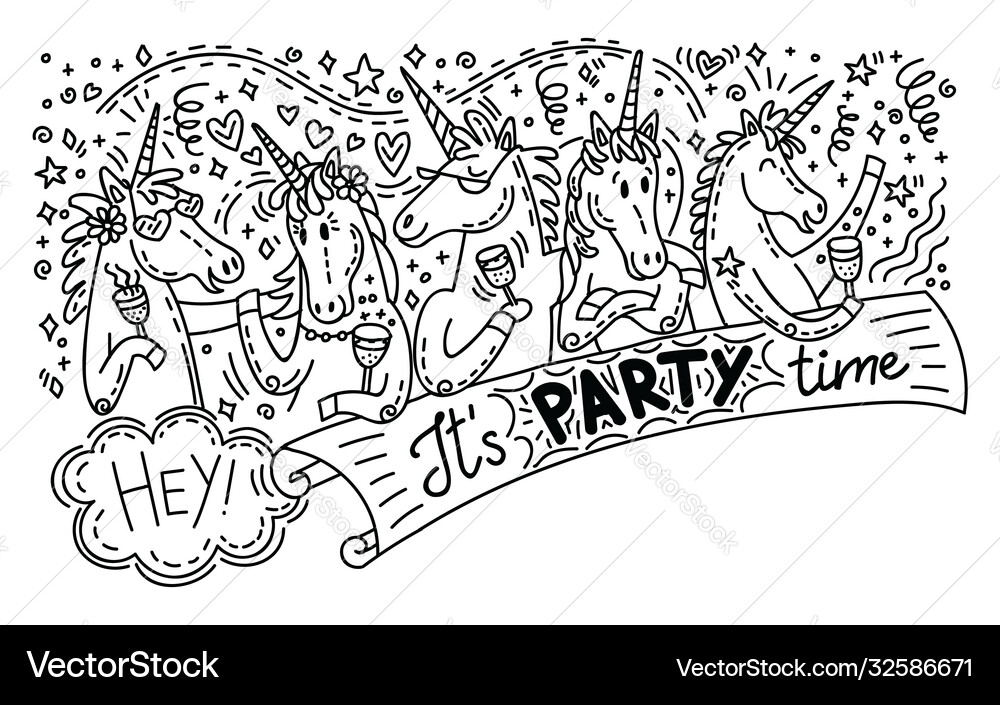 Doodle unicorn party Royalty Free Vector Image