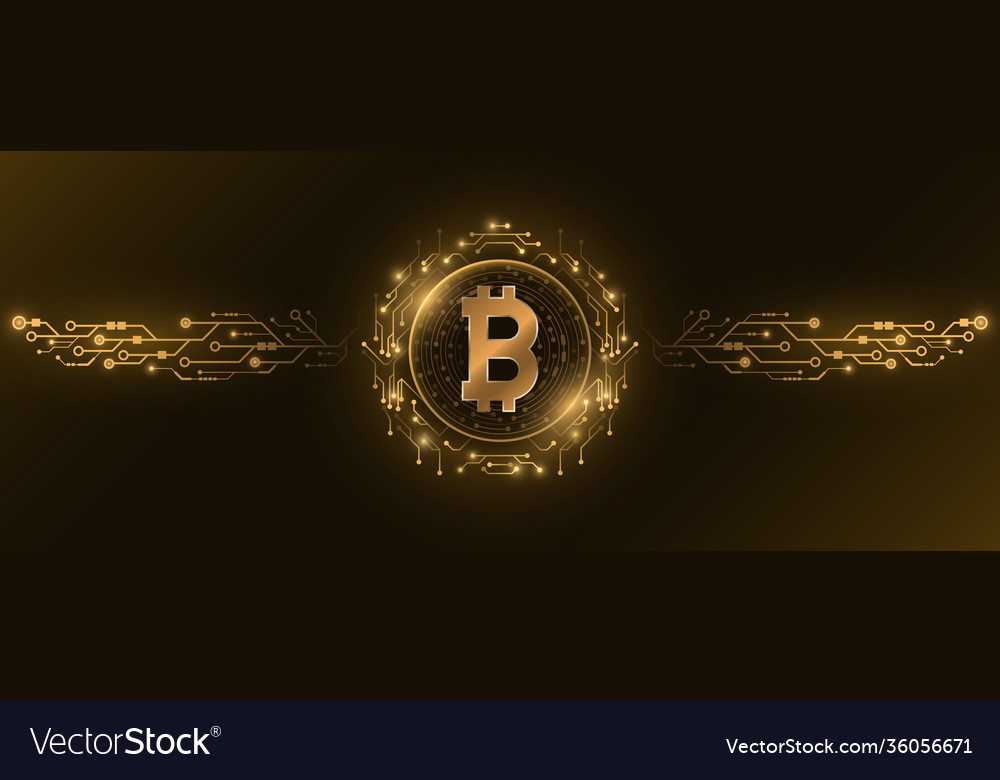 Futuristic golden bitcoin digital currency big Vector Image