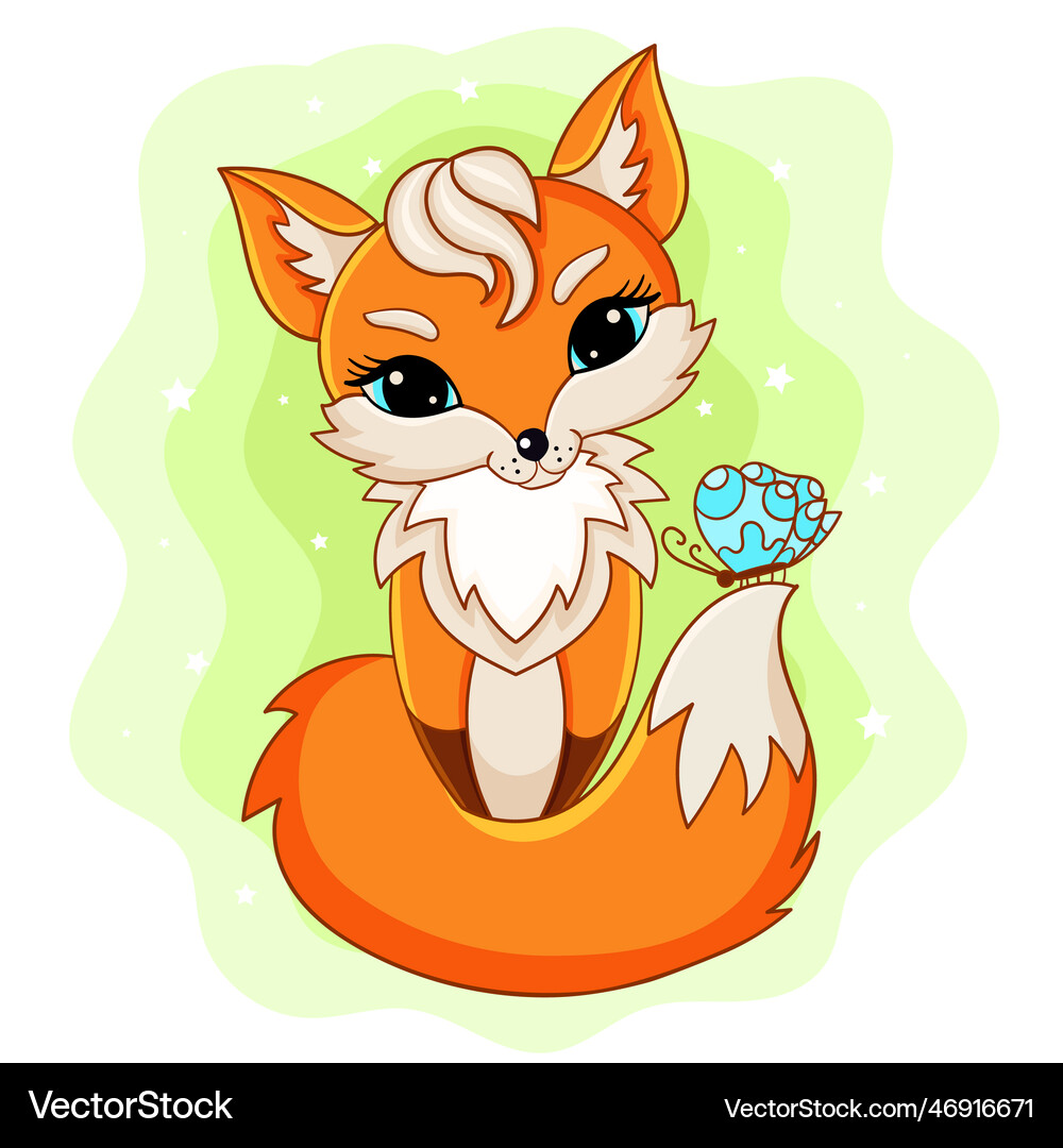 Little fox with a butterfly children Royalty Free Vector