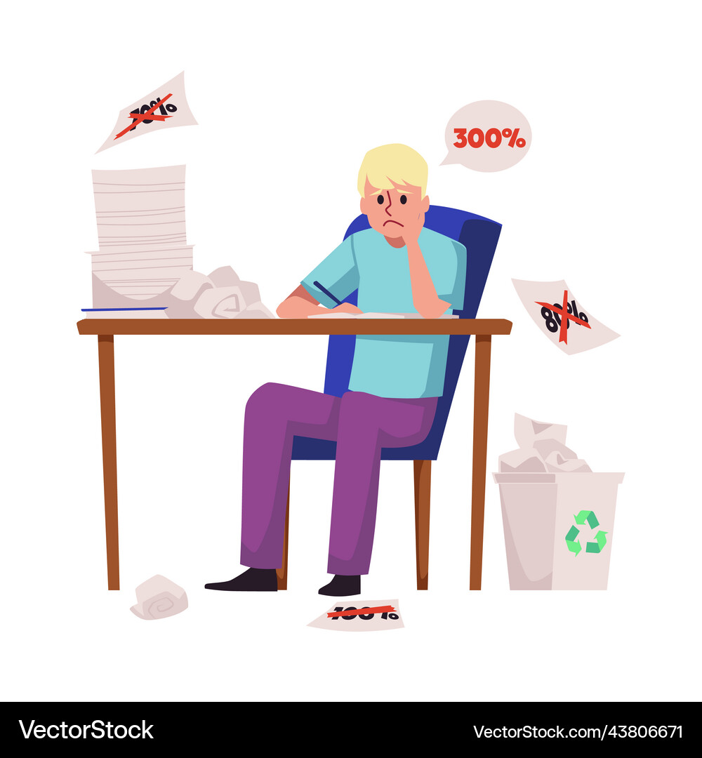Perfectionist and hard worker man calculating Vector Image