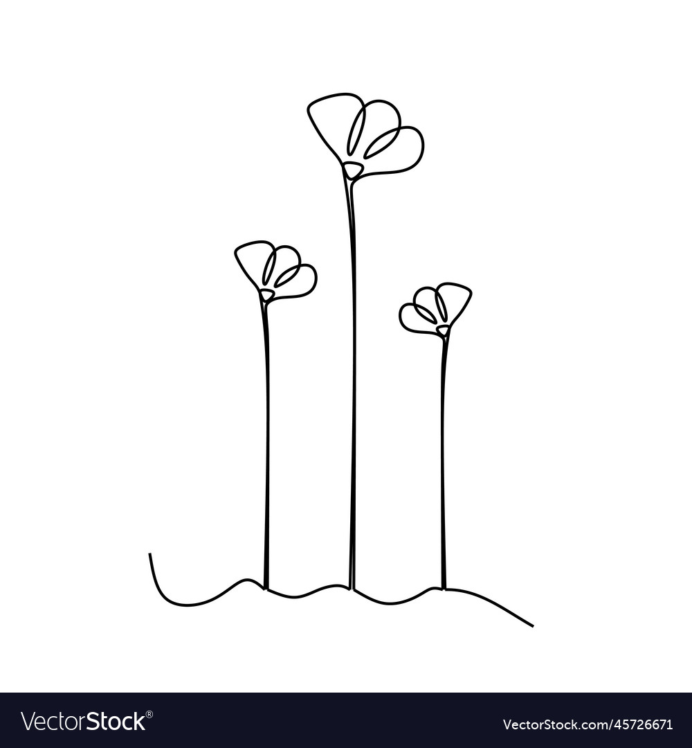 Poppy flower one line drawing continuous Vector Image Poppy flower one line drawing continuous Vector Image