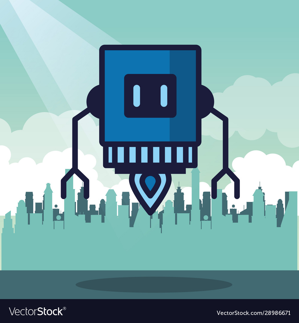 Robot floating technology isolated icon Royalty Free Vector Robot floating technology isolated icon Royalty Free Vector