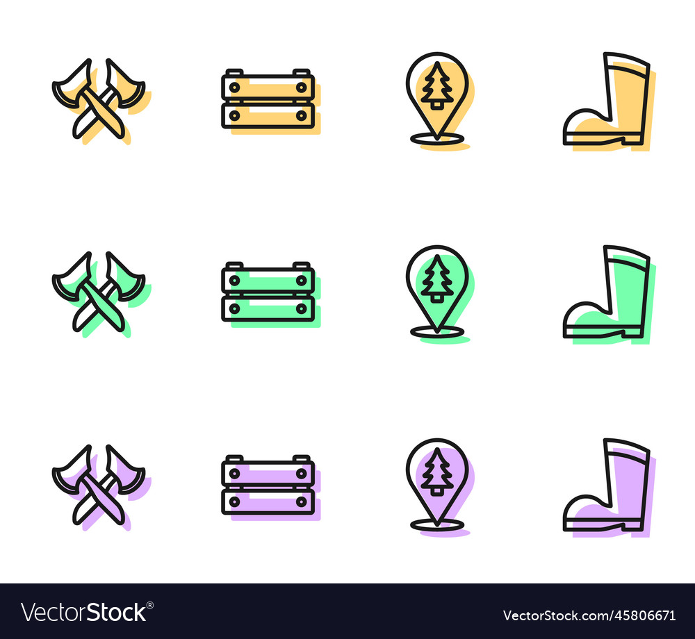 Set line location of the forest wooden axe box Vector Image Set line location of the forest wooden axe box Vector Image
