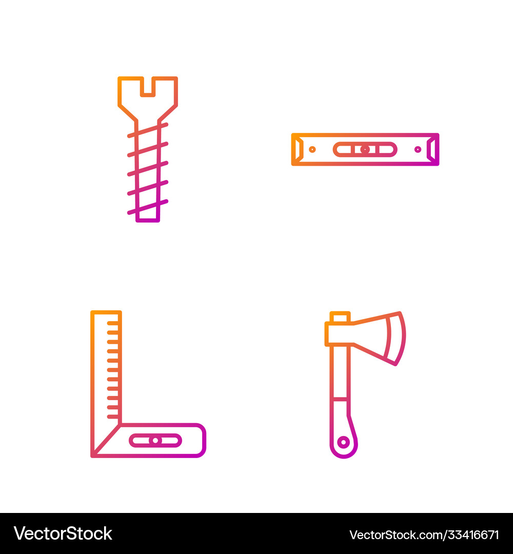 Set line wooden axe corner ruler metallic screw Vector Image