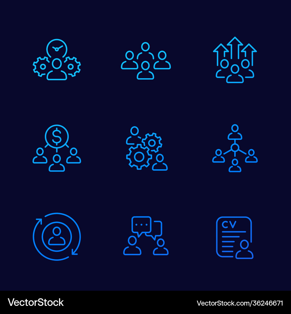 Team management hr line icons set Royalty Free Vector Image