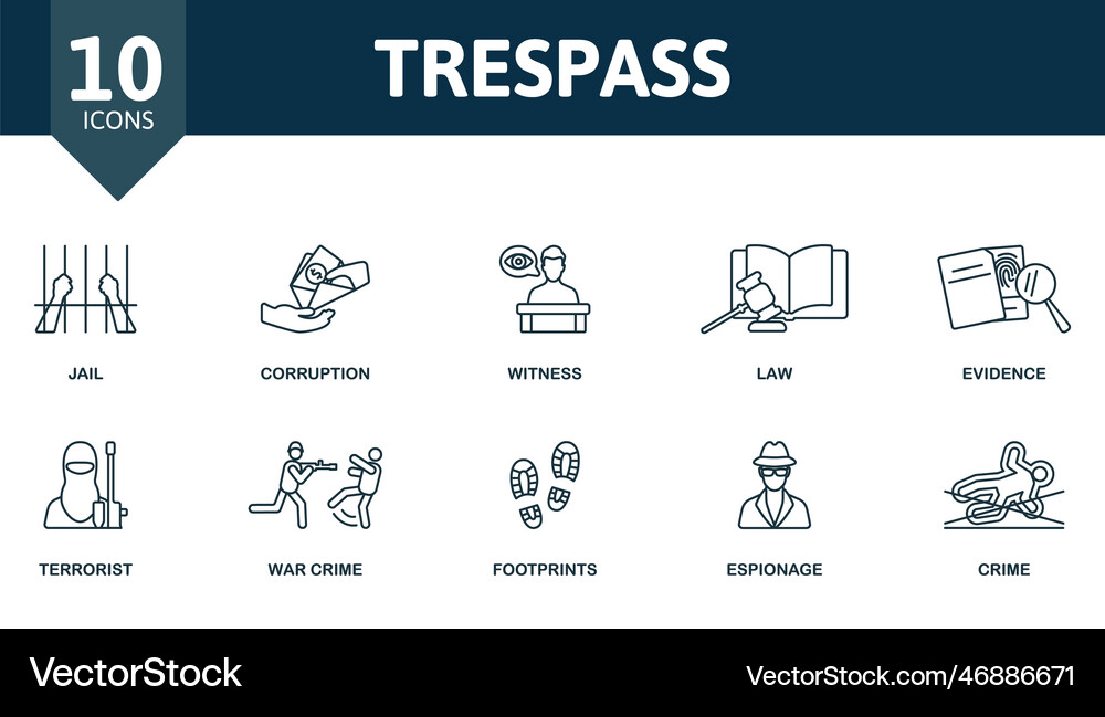 Trespass outline set creative icons jail Vector Image