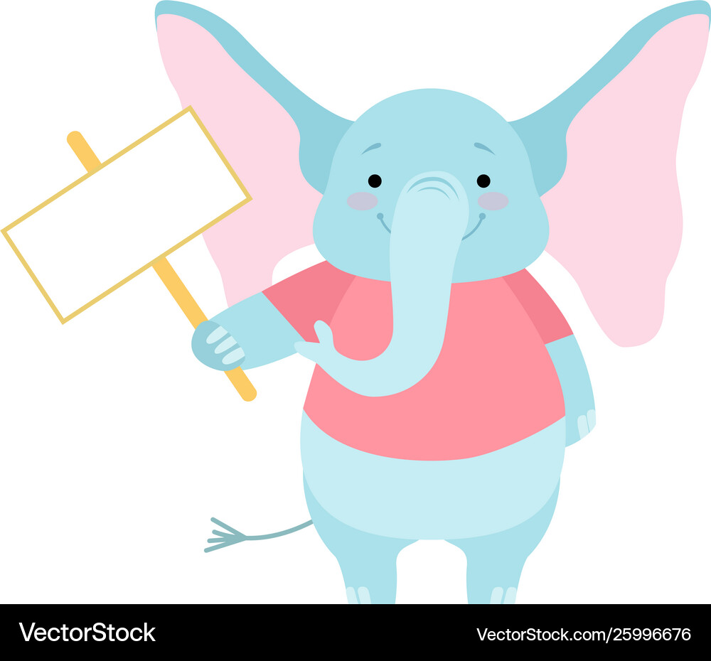 Cute elephant holding blank signboard funny Vector Image