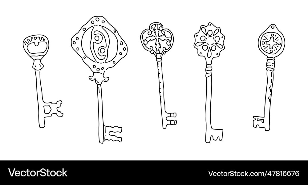 Retro key doodle collection set of different hand Vector Image