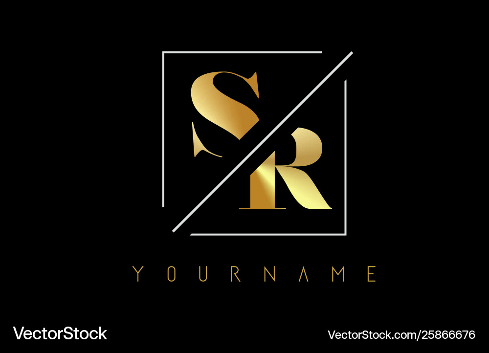 Sr golden letter logo with cutted and intersected Vector Image