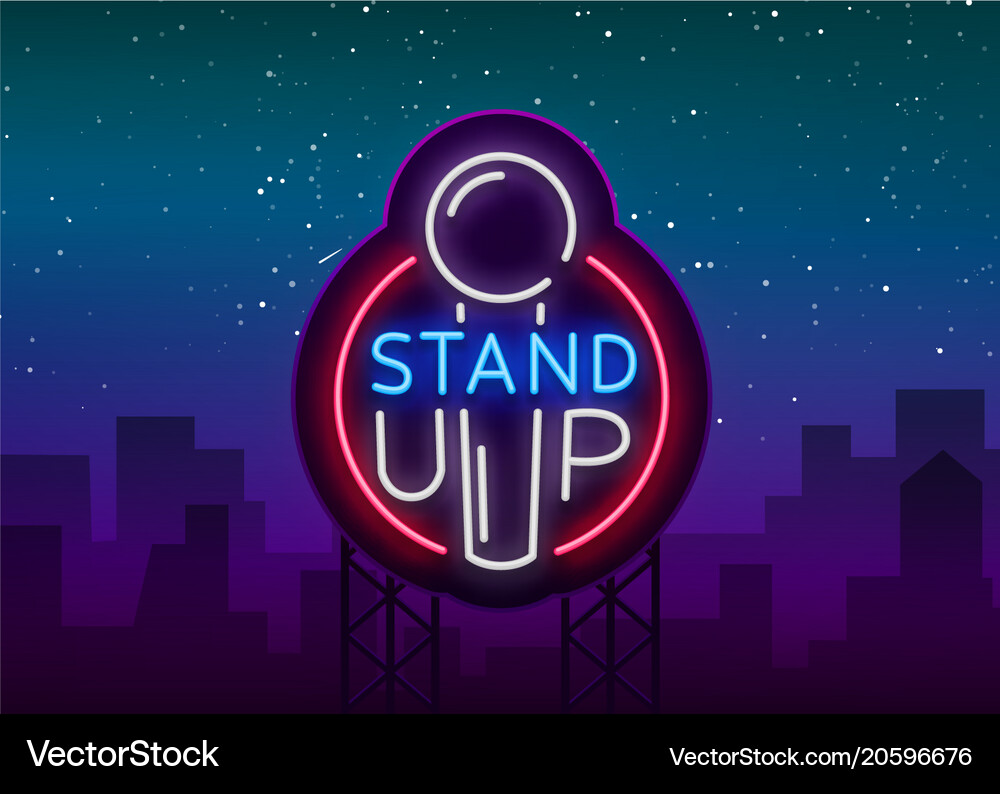 Stand up logo in neon style comedy show Royalty Free Vector